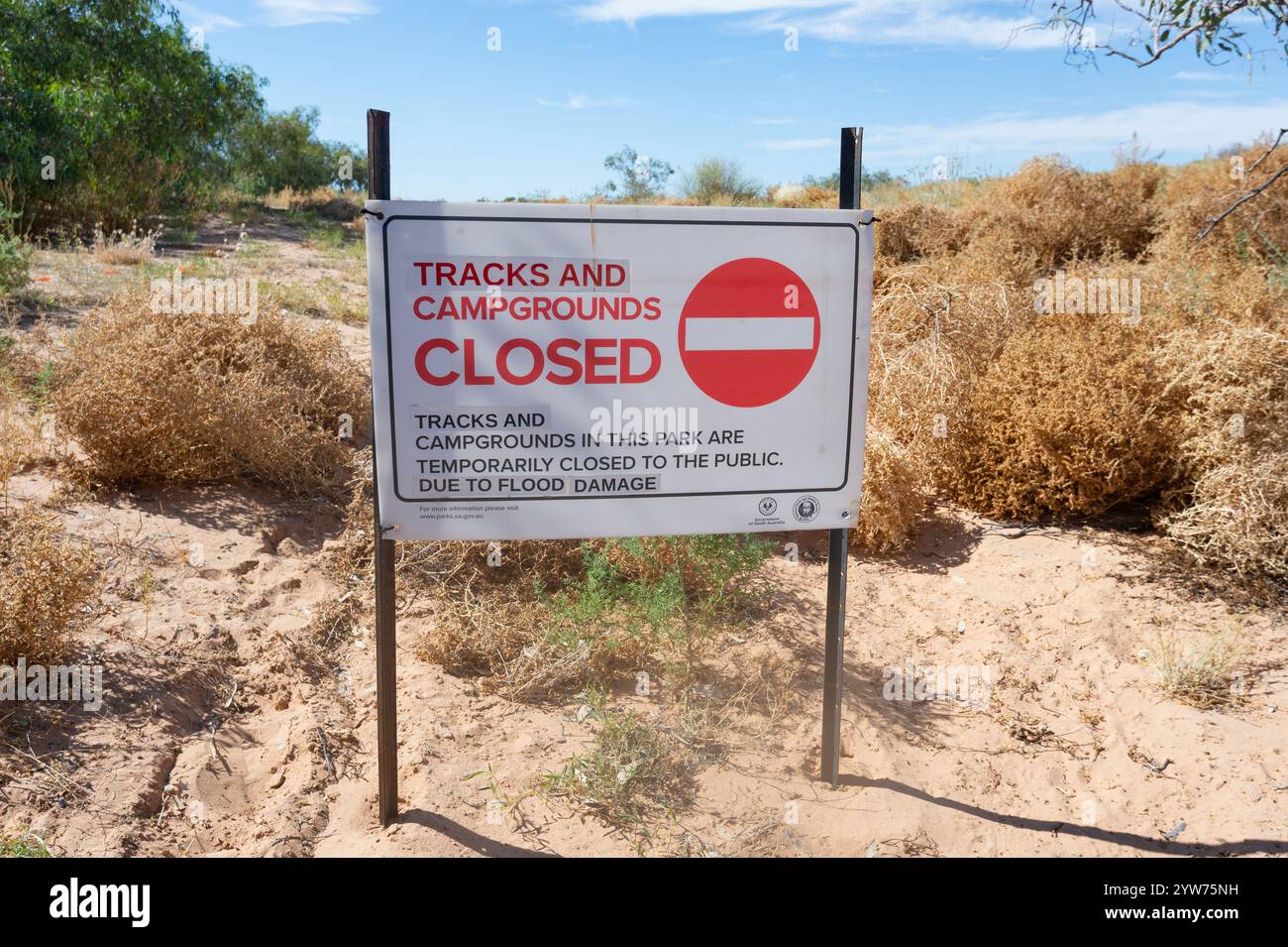 Tracks and campgrounds closed due to flood damage sign in Malkumba ...
