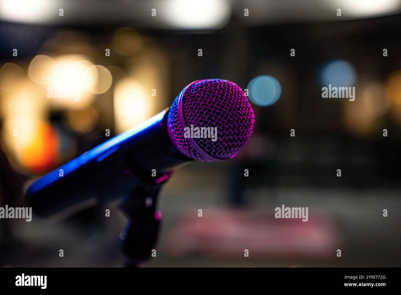 Microphone on stage in a nightclub. Close-up photo Stock Photo - Alamy