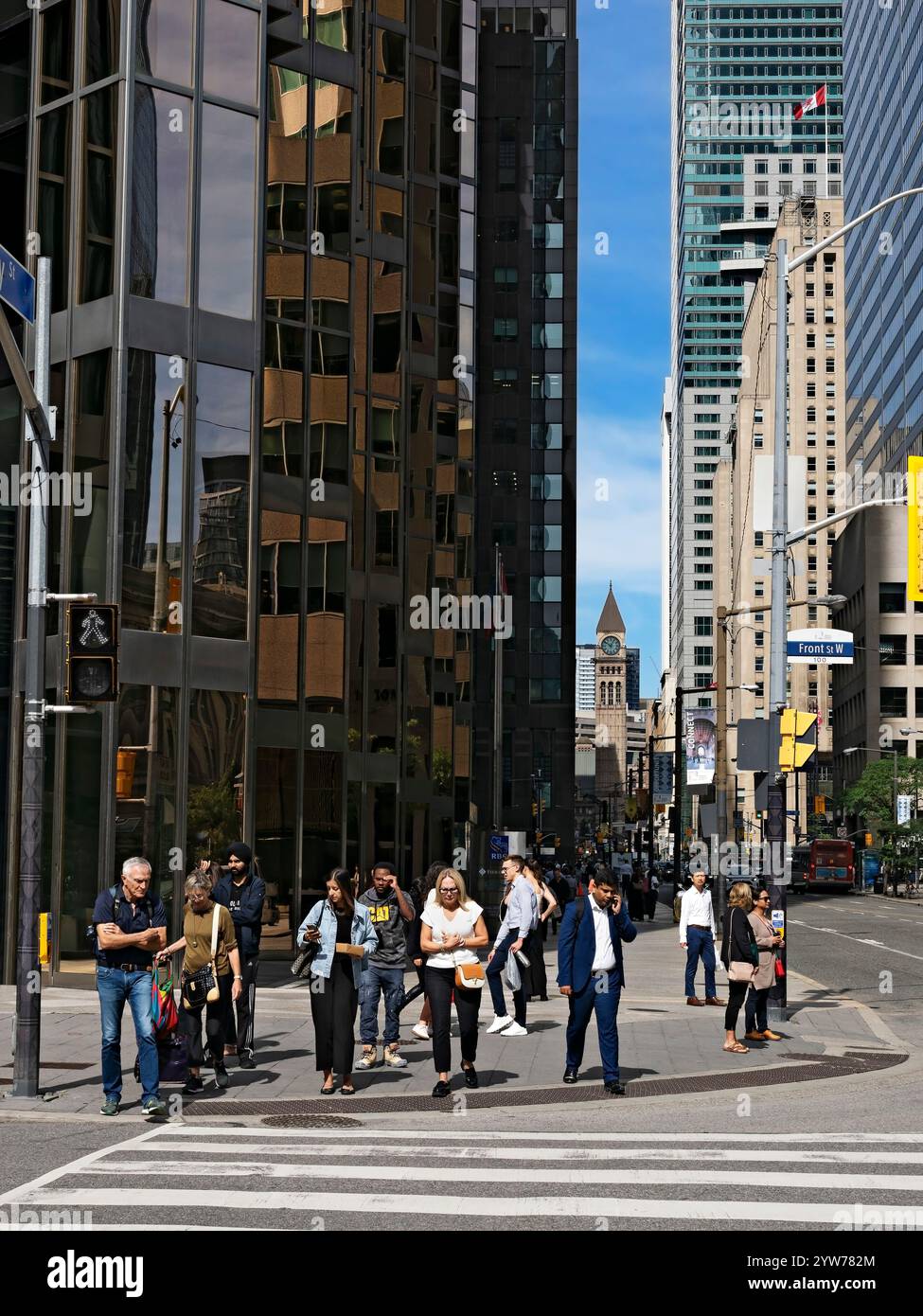 Toronto Canada / Pedestrians walk accross the intersection of Bay ...