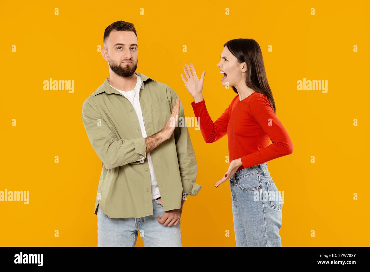Couple expressing frustration and disagreement in a playful manner ...