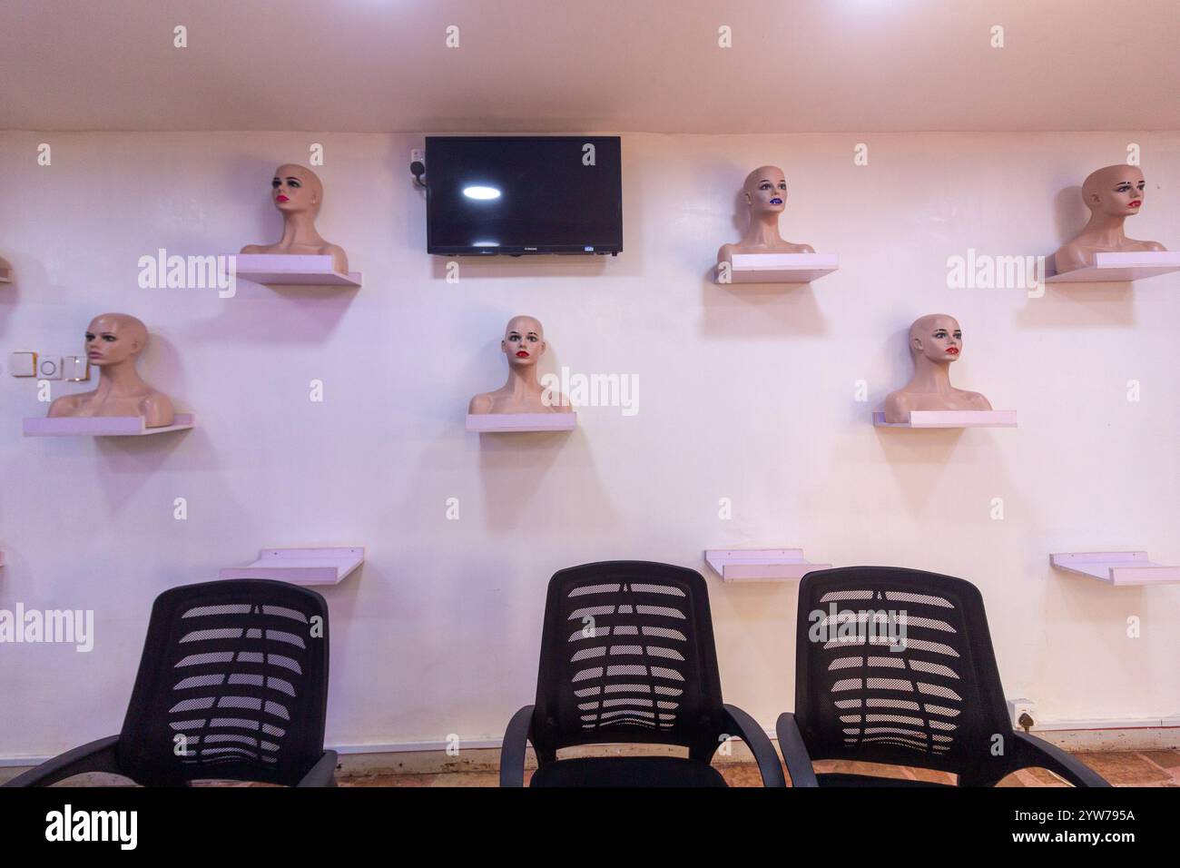 beauty spa studio interior with installation wall art display Stock ...