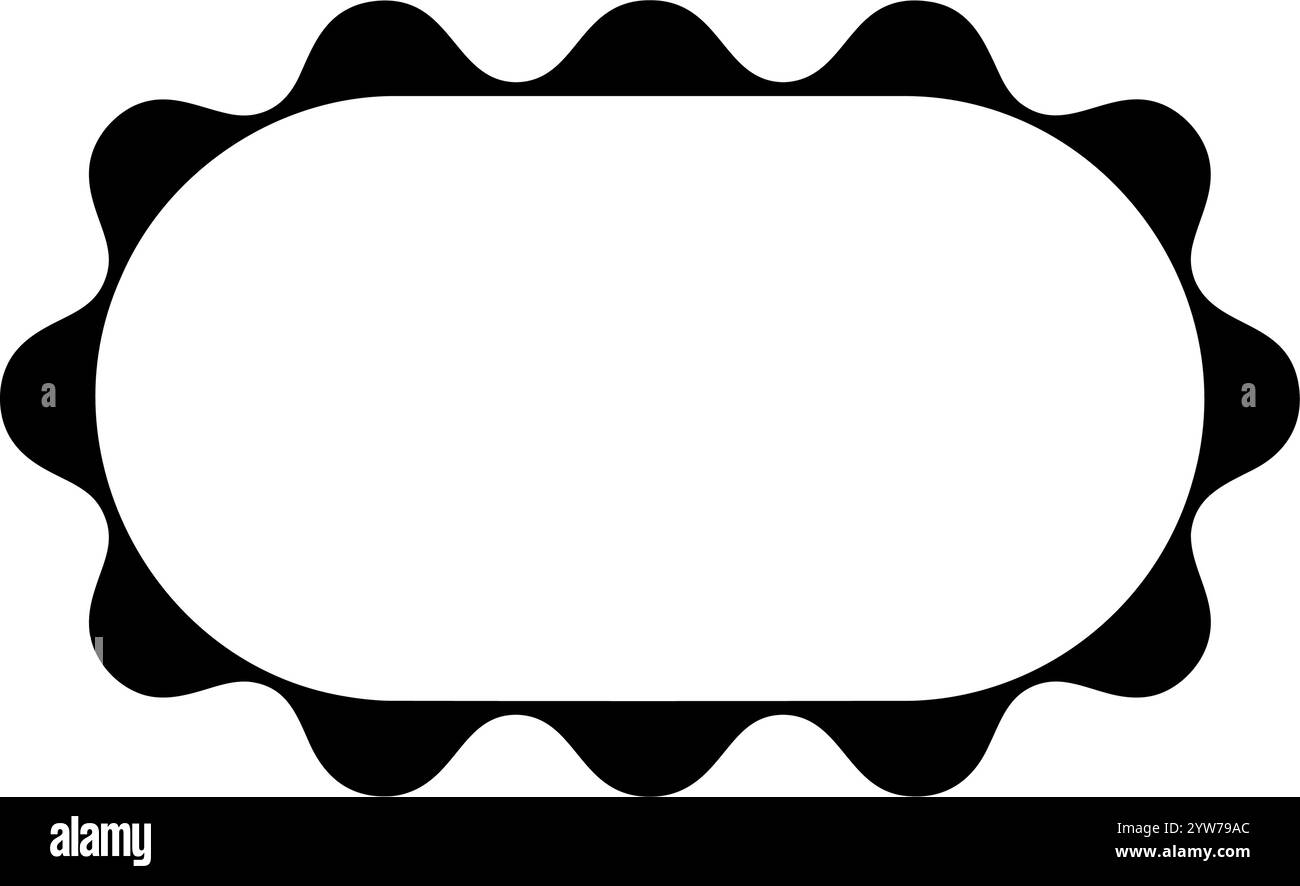 Rectangular oval frame with scallop borders. Tag, label, box or sticker template with wavy edges ...