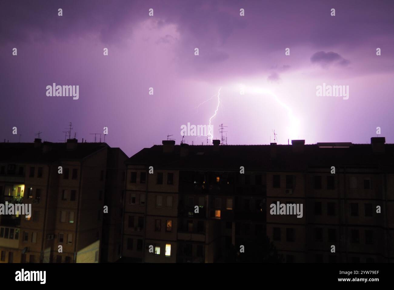 Multiple flashes of light and lightning. Lightning electrical spark ...