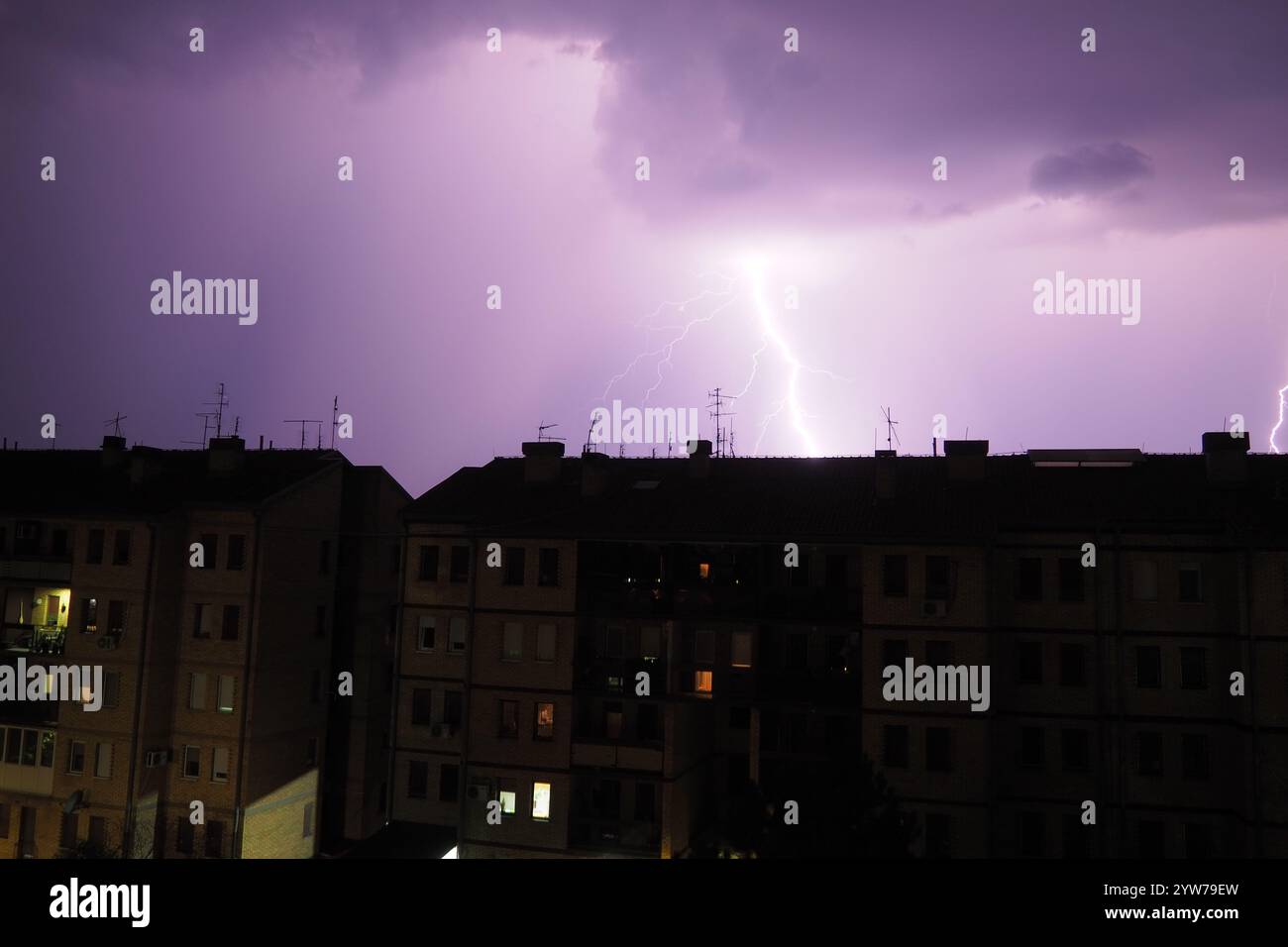 Multiple flashes of light and lightning. Lightning electrical spark ...
