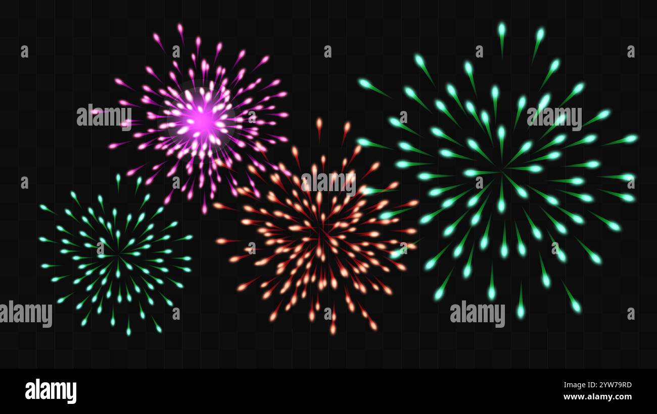 Bright flashes of fireworks color on a transparent background. Holiday ...