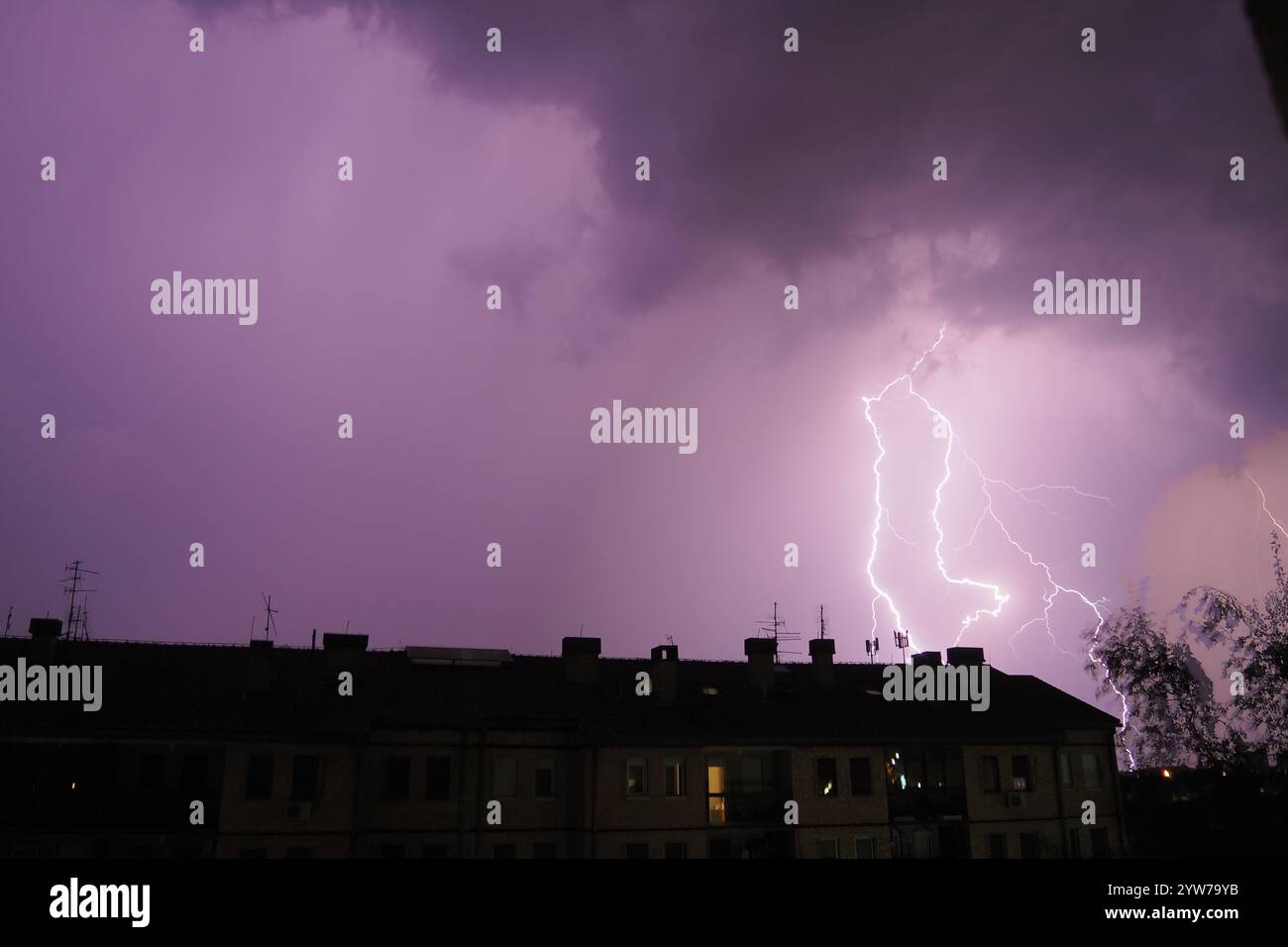 Multiple flashes of light and lightning. Lightning electrical spark ...