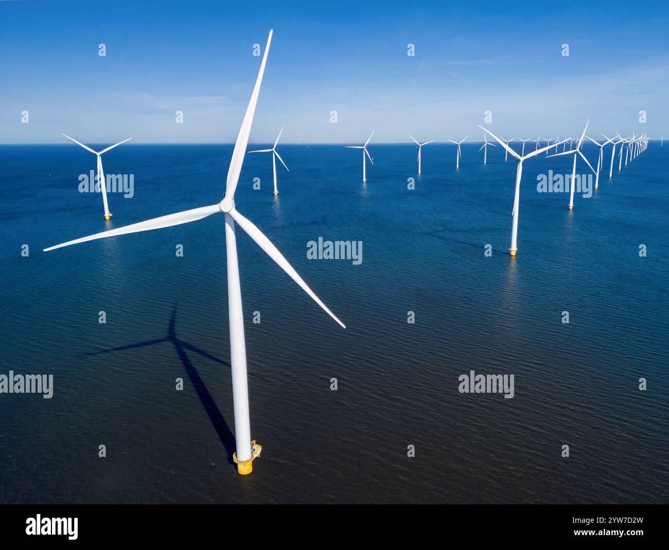 A group of windmills floats gracefully in the Netherlands Flevoland ...