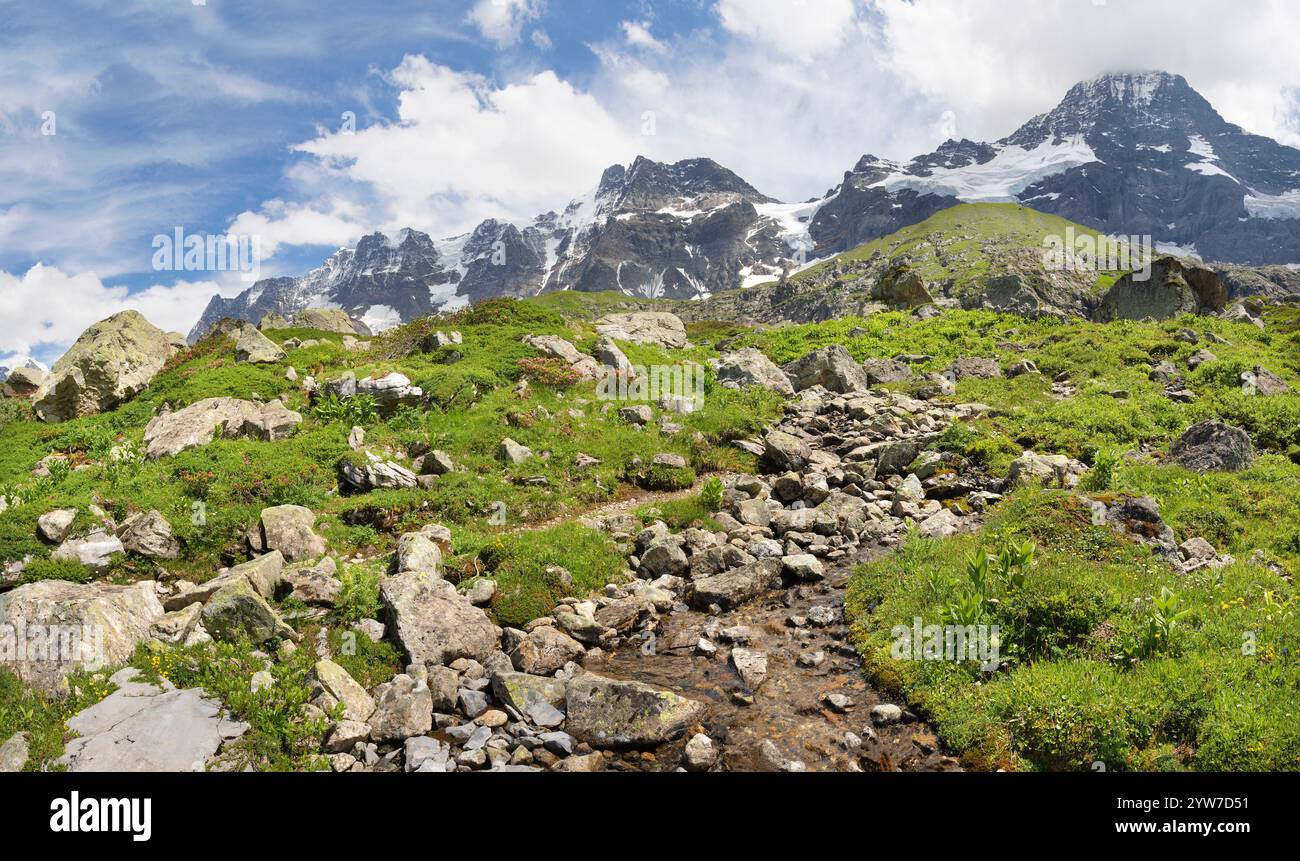 The Hinteres Lauterbrunnen walley with the Mittaghorn and Grosshorn ...
