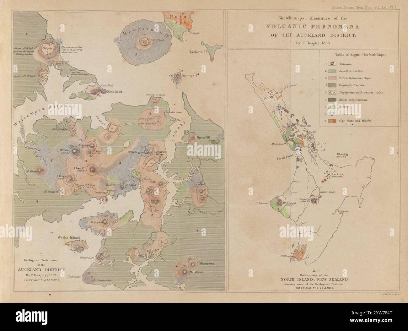 Vintage Map of the Volcanic Phenomena of the Auckland District by ...