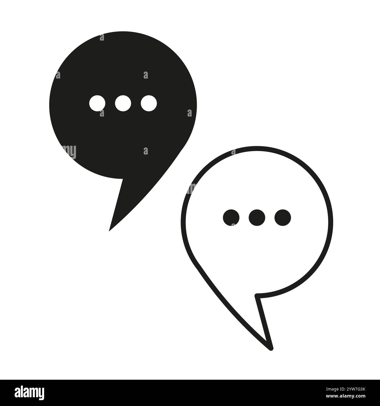 Speech bubble icons. Simple communication symbols. Dialogue vector set. Black and white outline ...