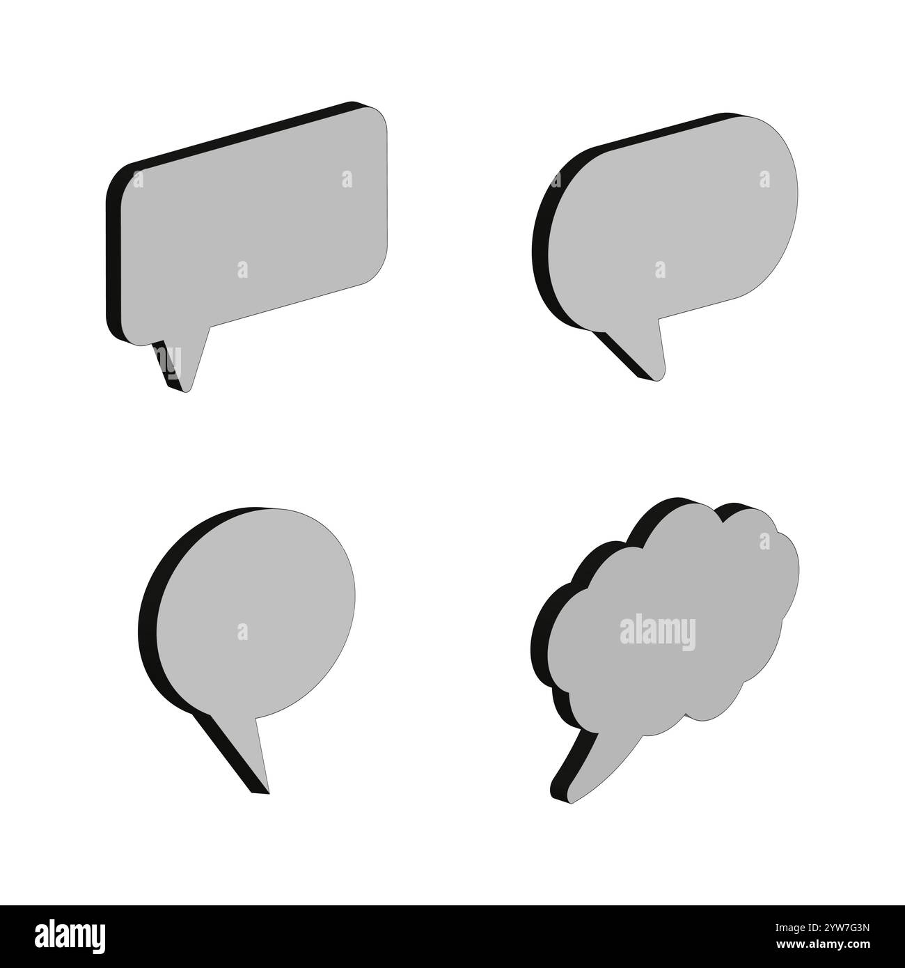 Speech bubbles. Vector icon set. Gray and black. 3D talk symbols Stock ...