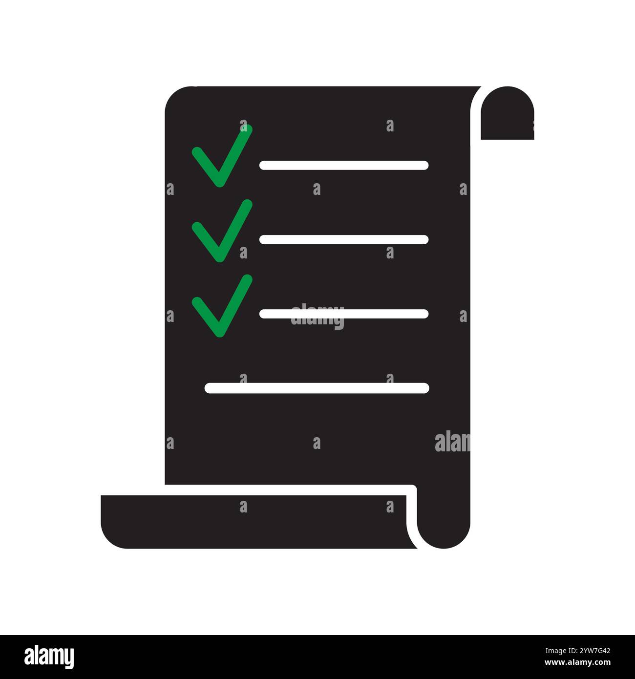 Checklist scroll icon. Tick marks illustration. Black and white vector ...