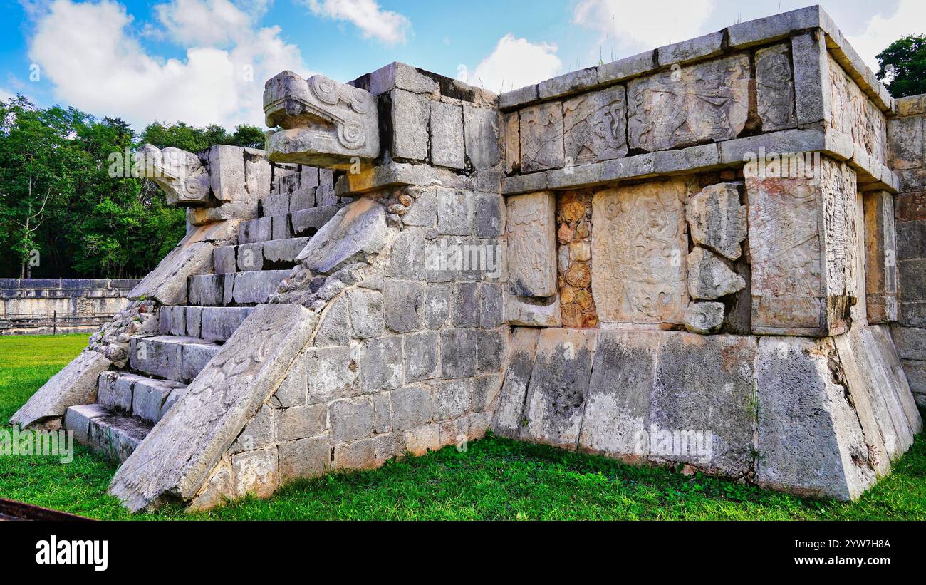 Close up mythical eagle and jaguar like creature devouring enemies on ...