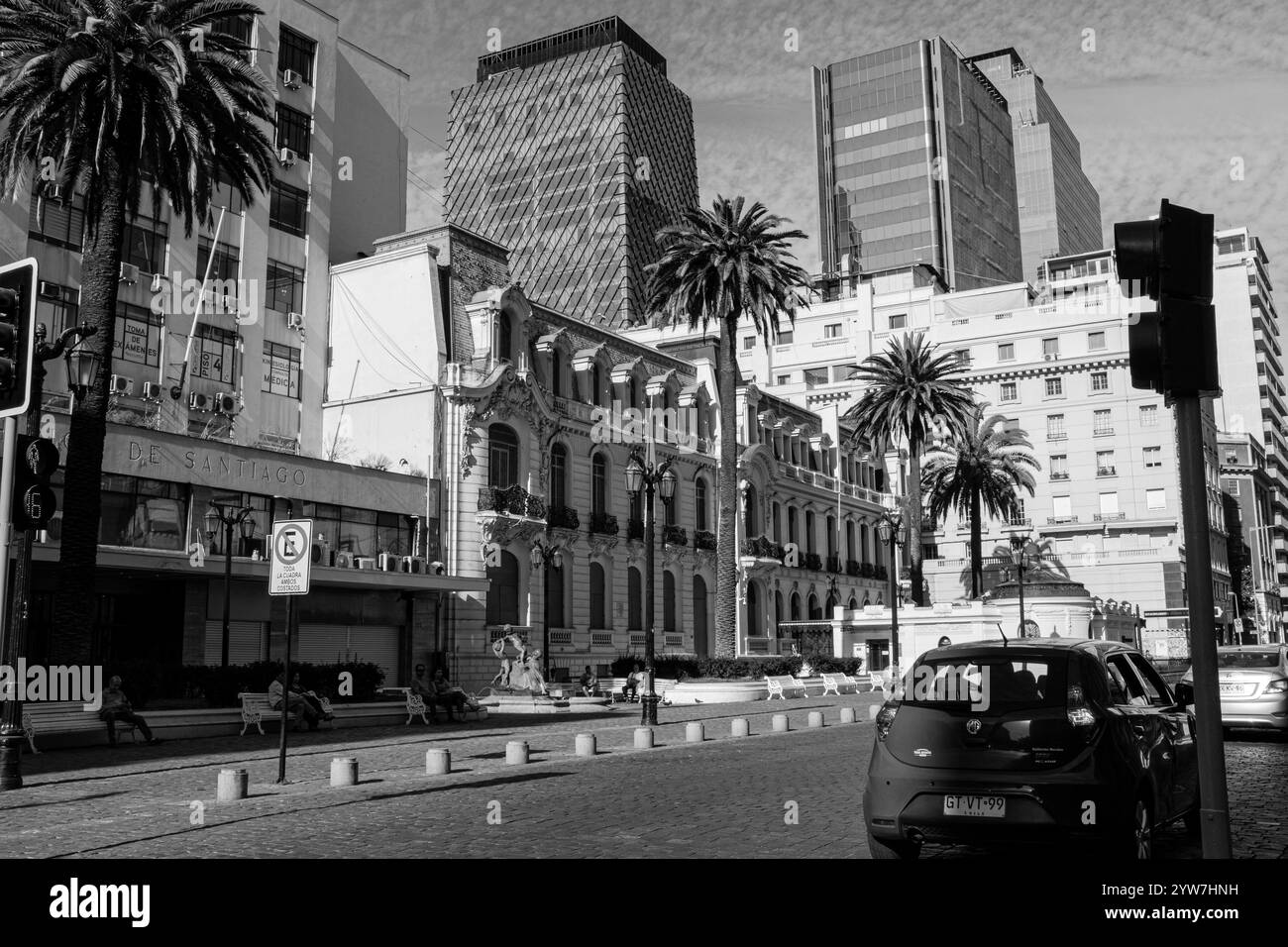 Black and white photography of street scene in Santiago de Chile Stock ...
