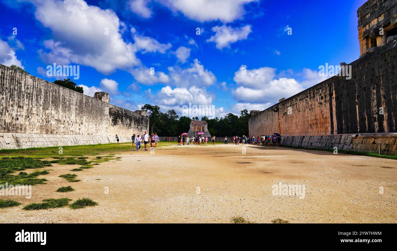 Wide angle view of the Great Ball Court or Juego de Pelota,the largest ...