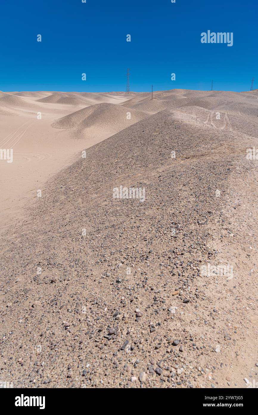 Sands and hills along the desolated lands of Qinghai-Xinjiang highway ...