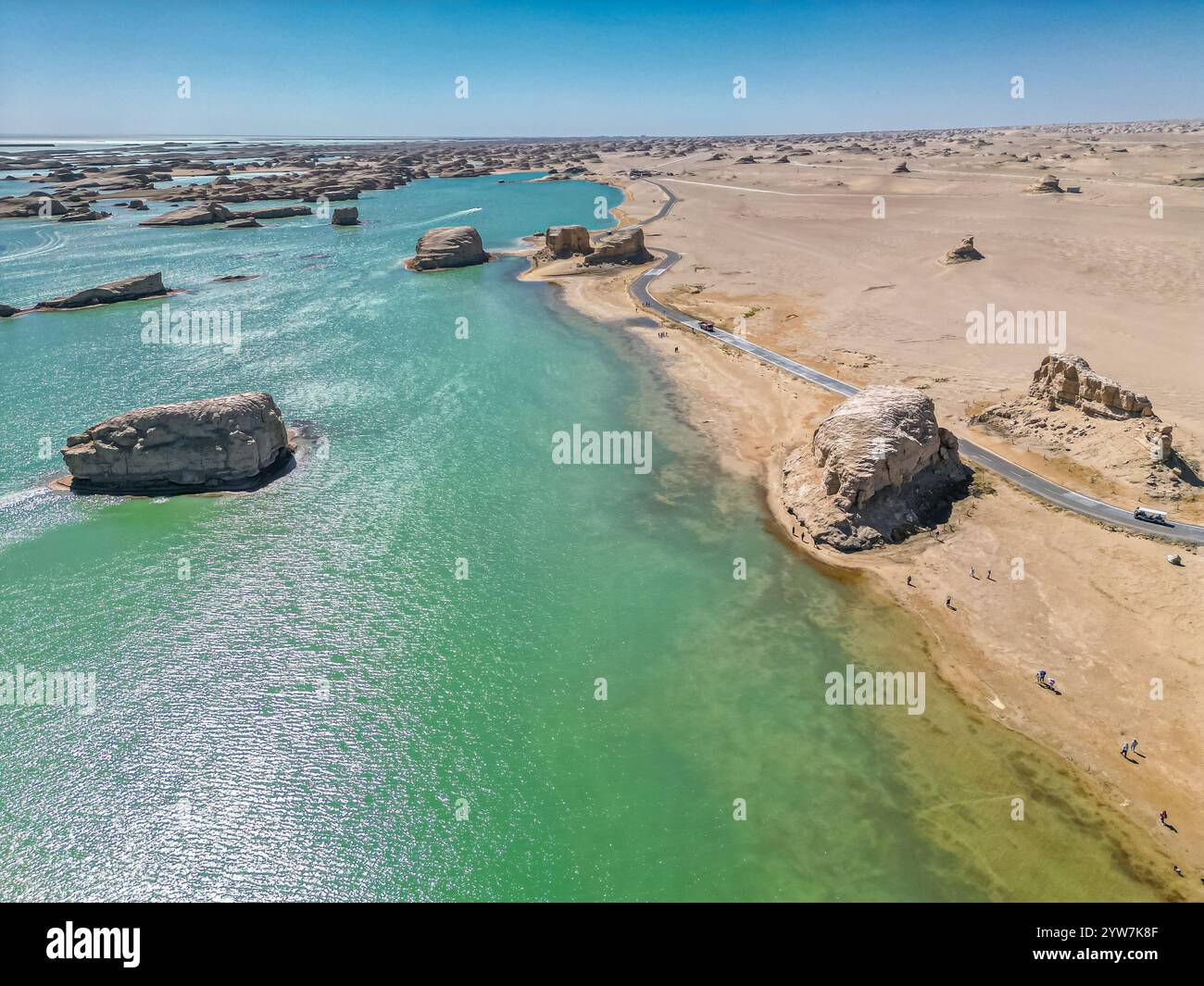The desert and Water Yadan landform Park, in Qinghai, China, aerial ...