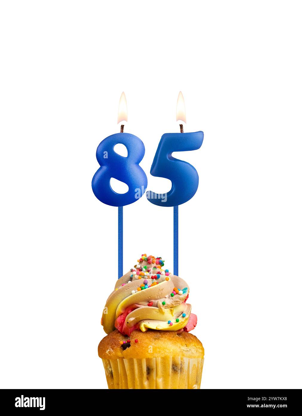 Blue number 85 candle - Birthday card on a white background Stock Photo ...
