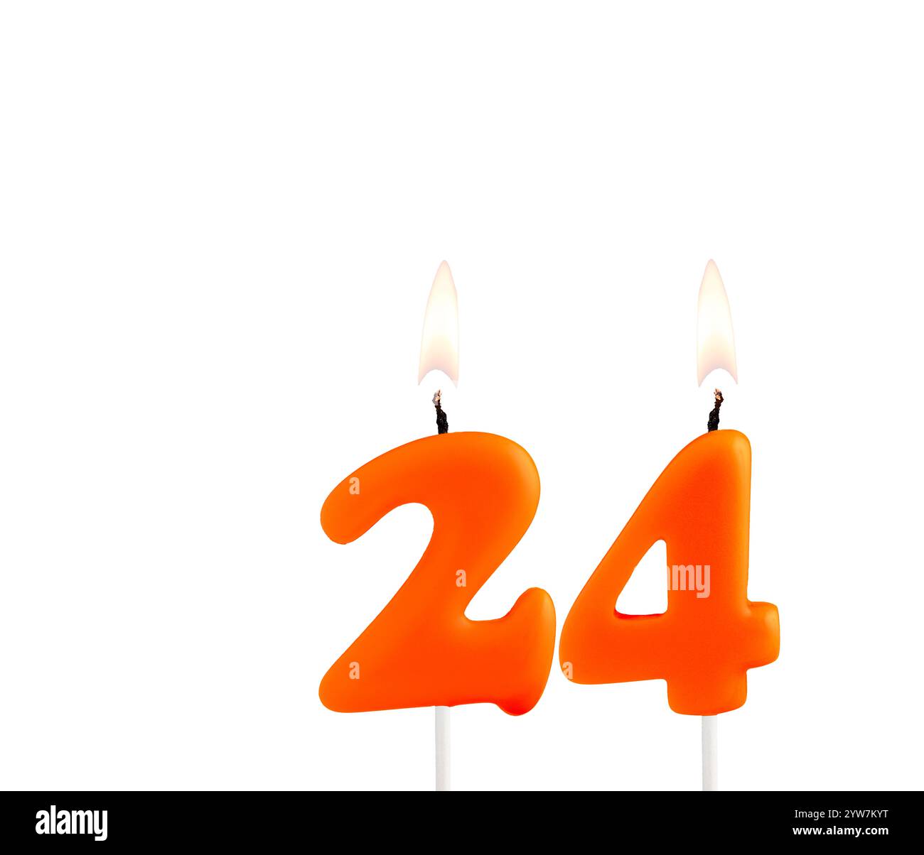 Orange birthday candle on white background - Number 24 Stock Photo - Alamy