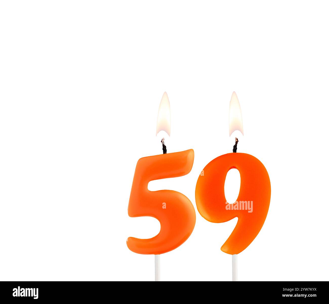Lit birthday candle - Candle number 59 on white background Stock Photo ...