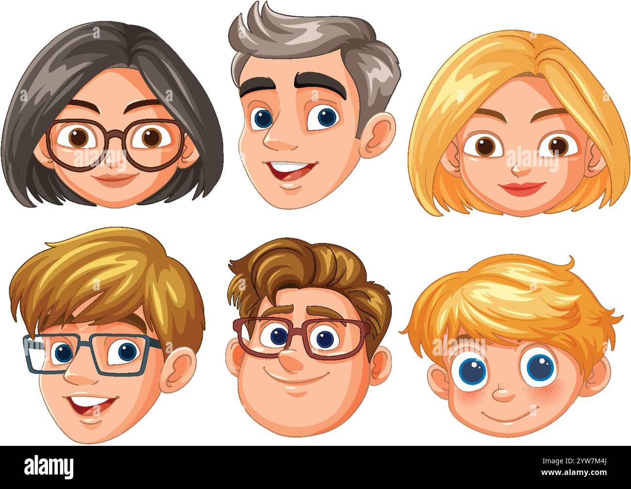 Six diverse cartoon faces with various hairstyles Stock Vector Image ...