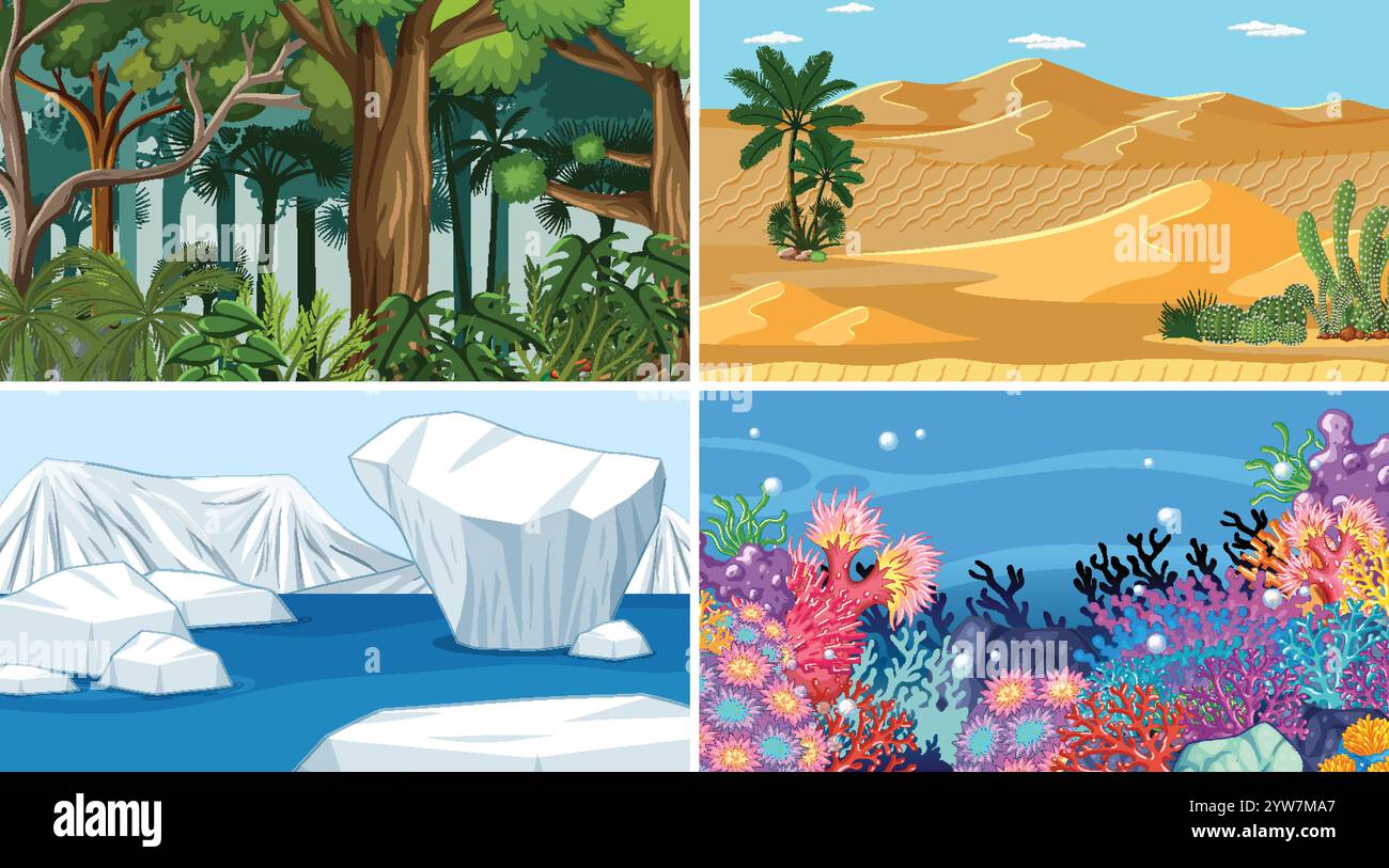 Illustration of four distinct natural environments Stock Vector Image ...