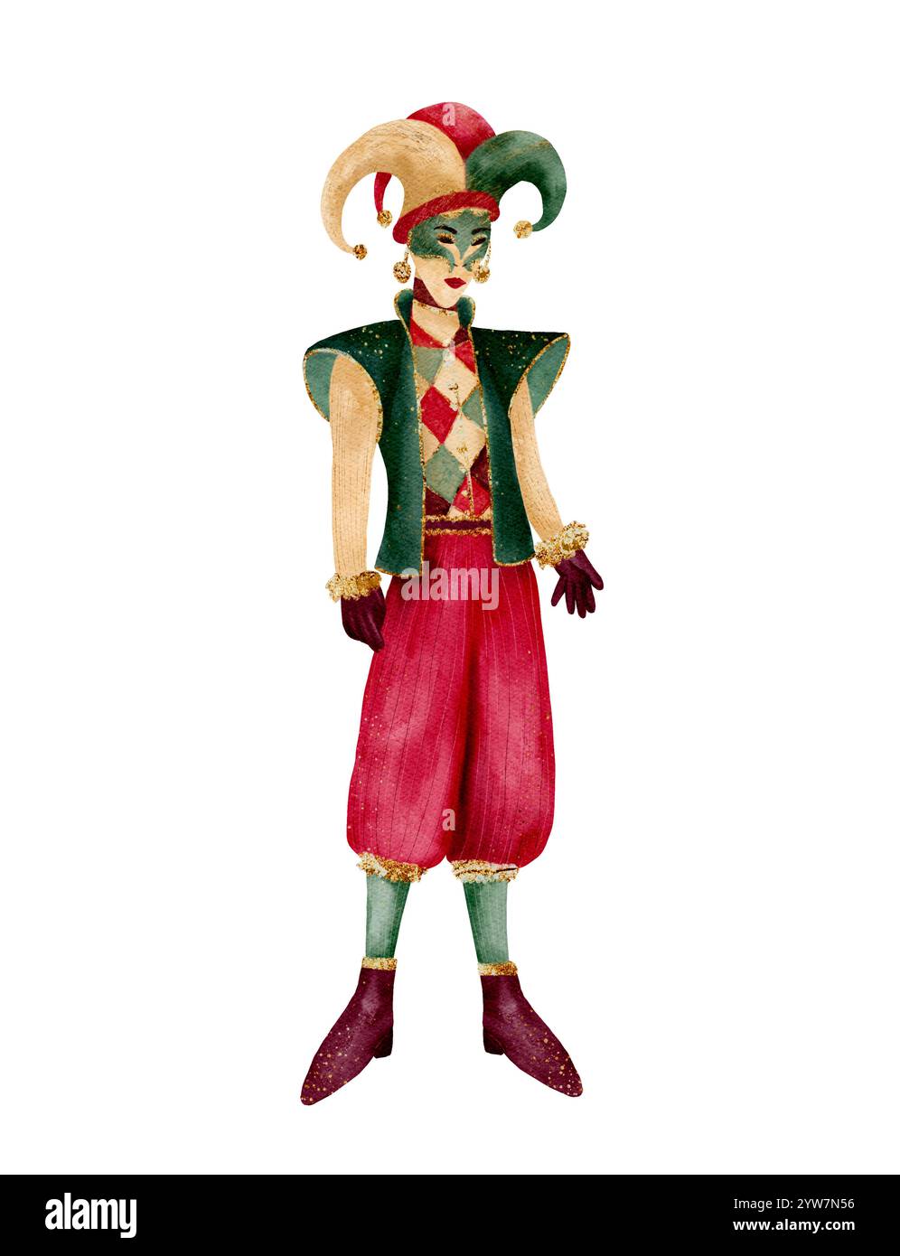 A vibrant jester character, adorned with a distinctive harlequin design ...