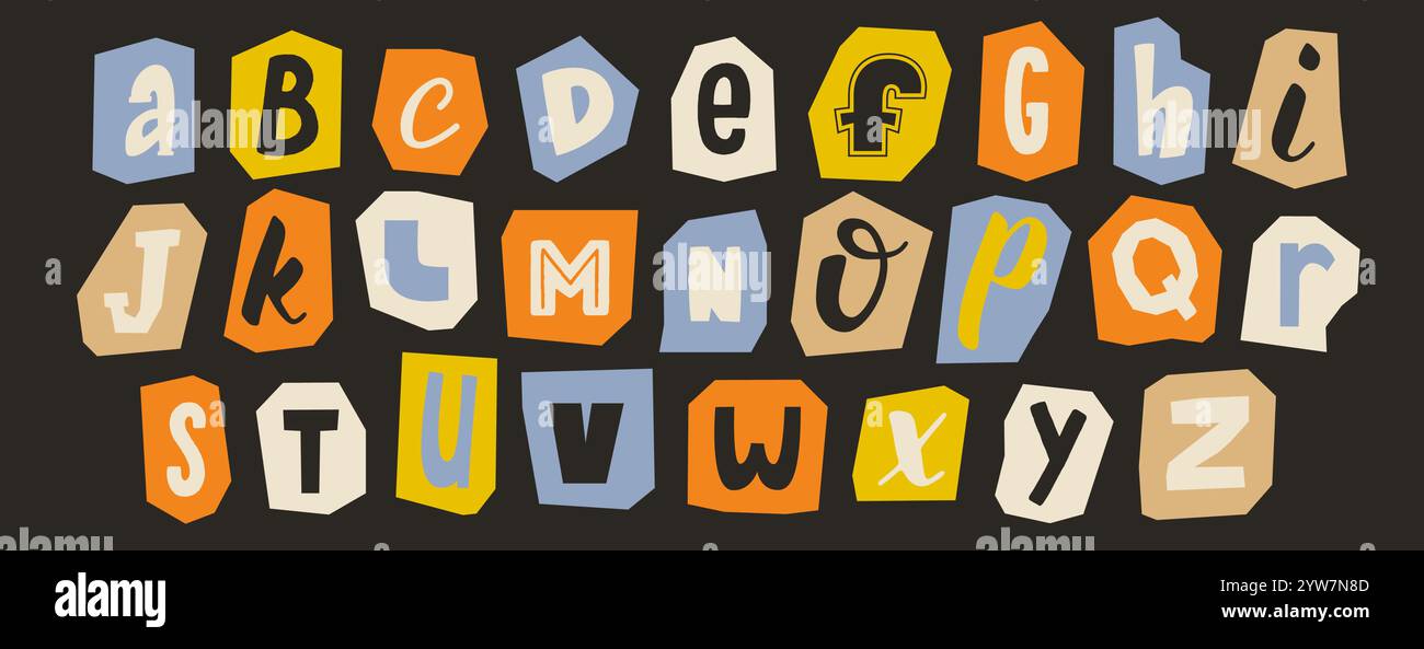 Cut out paper alphabet collection. Mute color different letter collage ...