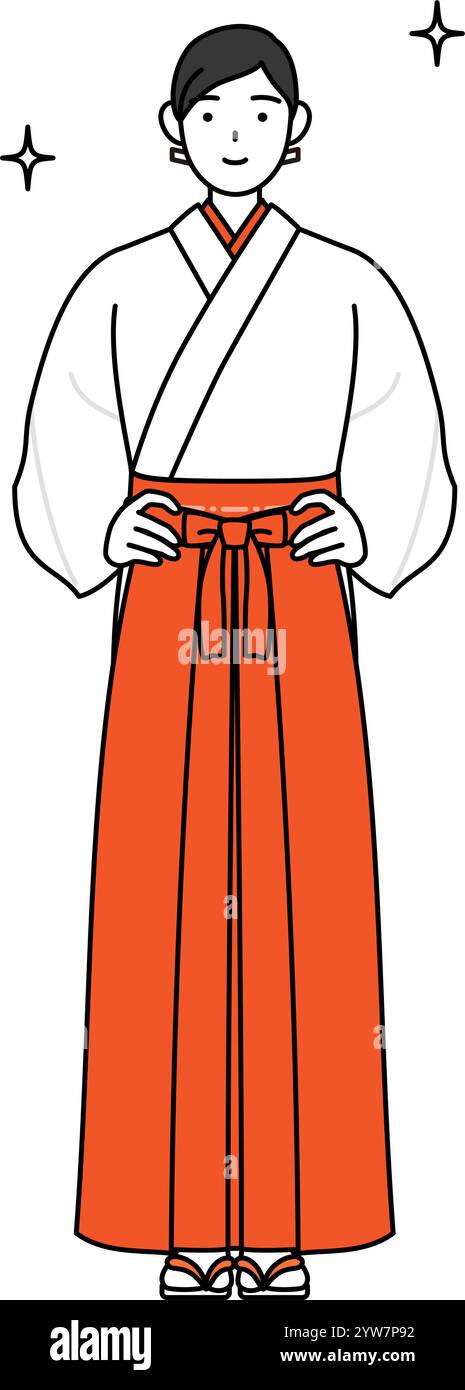 Shrine Maiden Of The Shrine, wearing White kosode and Red Hakama, with ...