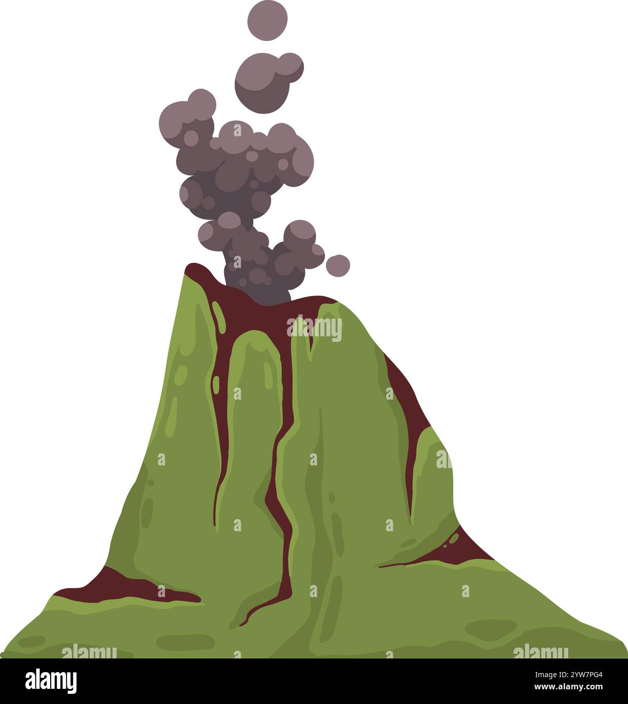 Volcano. Mountain eruption with fire lava explosion with smoke ...