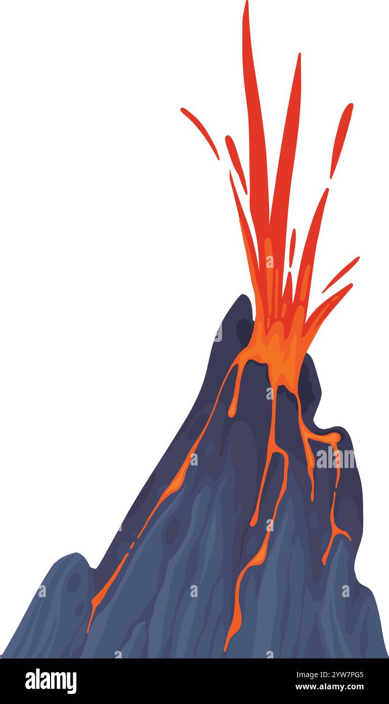 Volcano. Mountain eruption with fire lava explosion with smoke ...