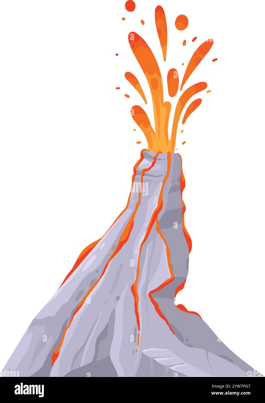 Volcano. Mountain eruption with fire lava explosion with smoke ...