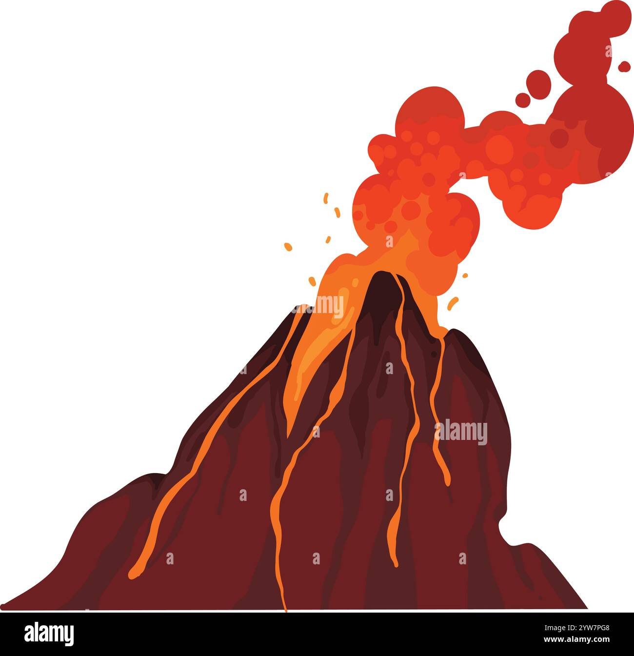 Volcano. Mountain eruption with fire lava explosion with smoke ...