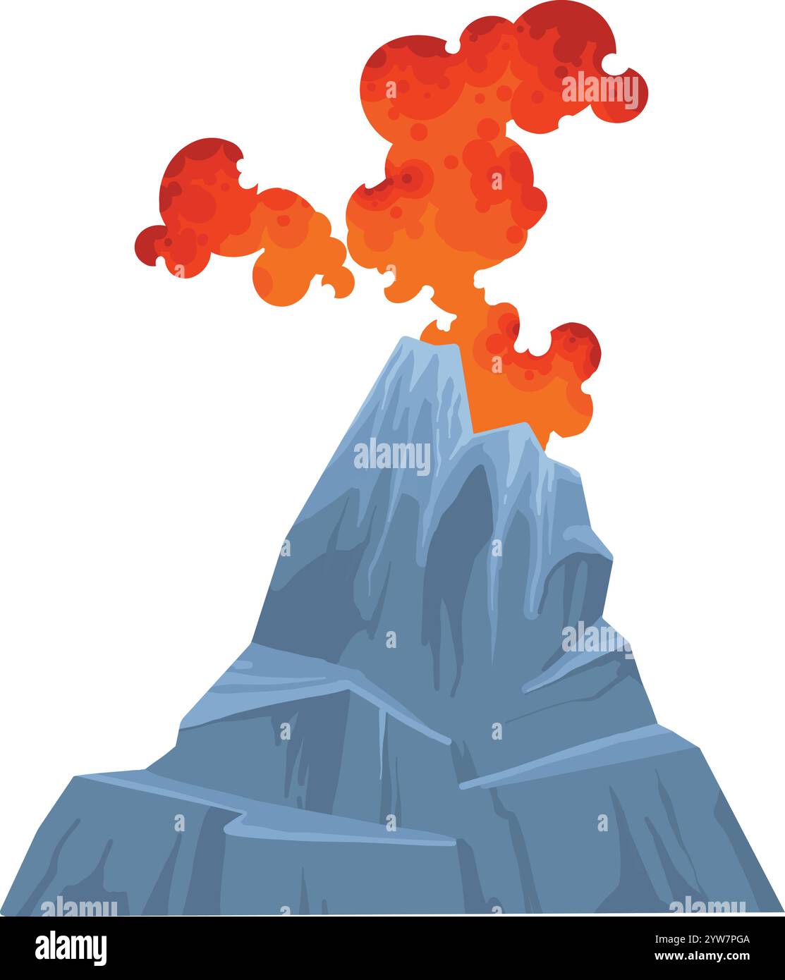 Volcano. Mountain eruption with fire lava explosion with smoke ...
