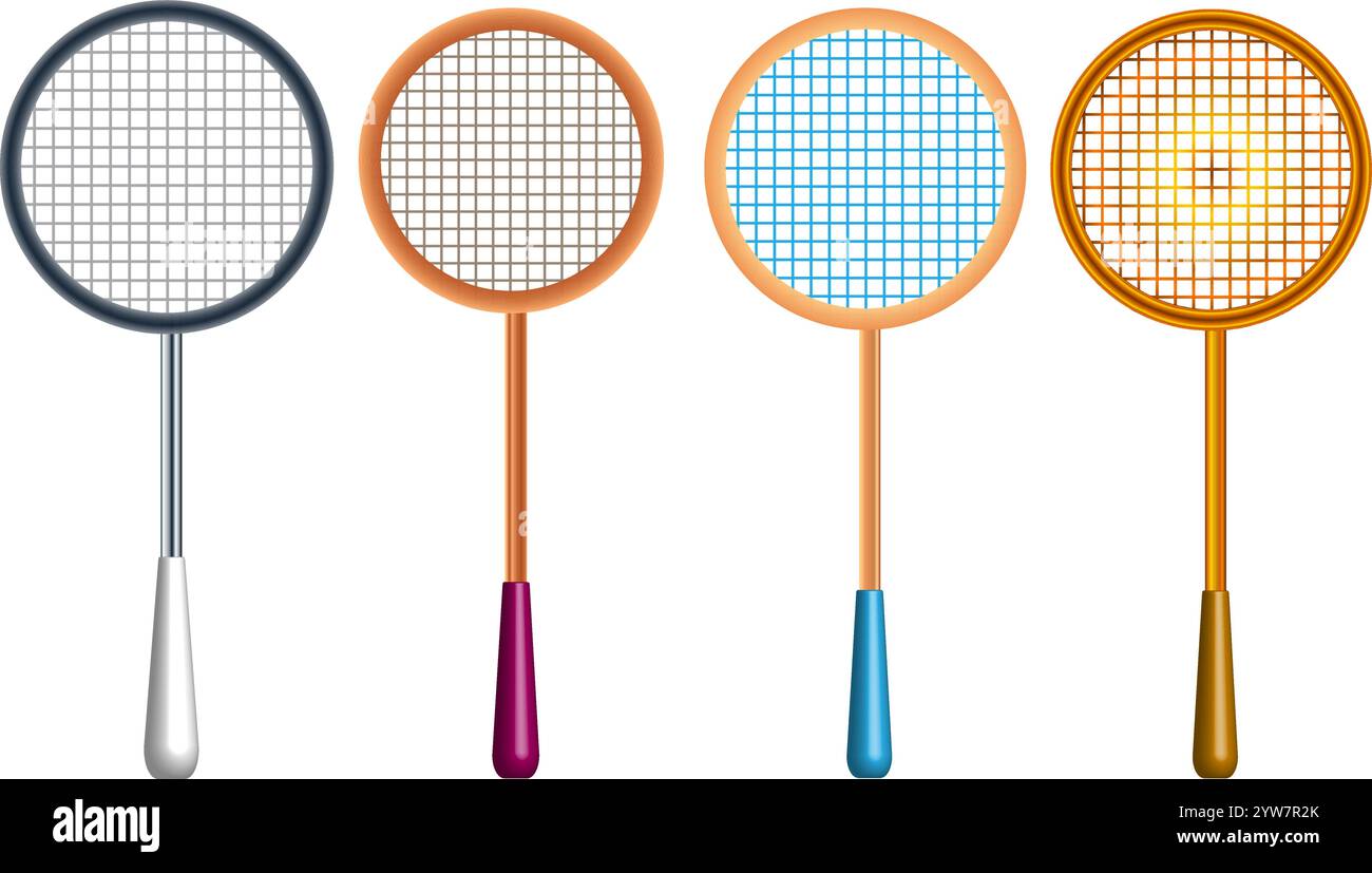 Badminton rackets set of 4 with silver wooden and golden colors ...