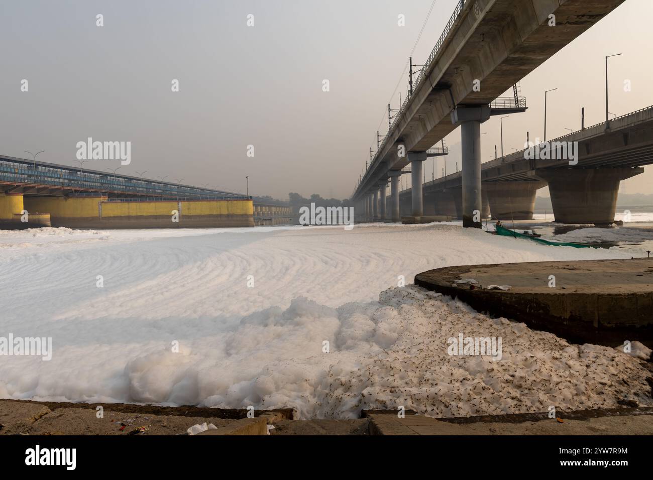 polluted river with industrial and domestic effluents toxic foam and ...