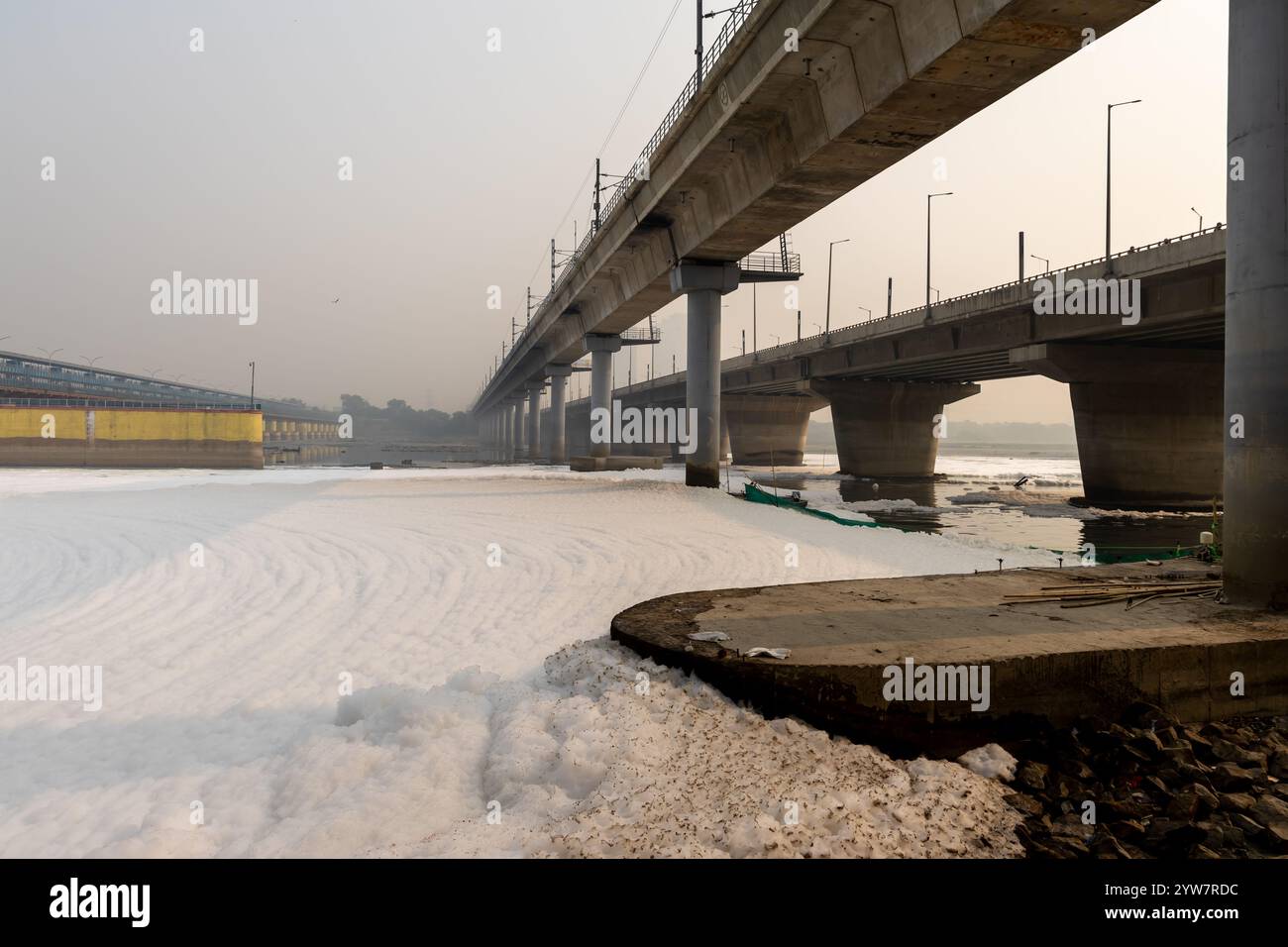 polluted river with industrial and domestic effluents toxic foam and ...