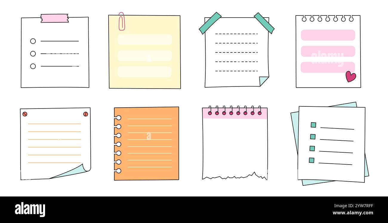 Memo frame note paper line cute planner sheet set. Notebook paper note ...