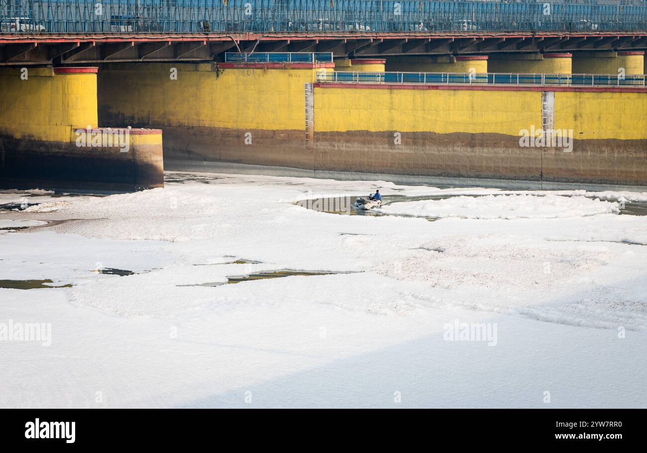 polluted river with industrial and domestic effluents toxic foam and ...