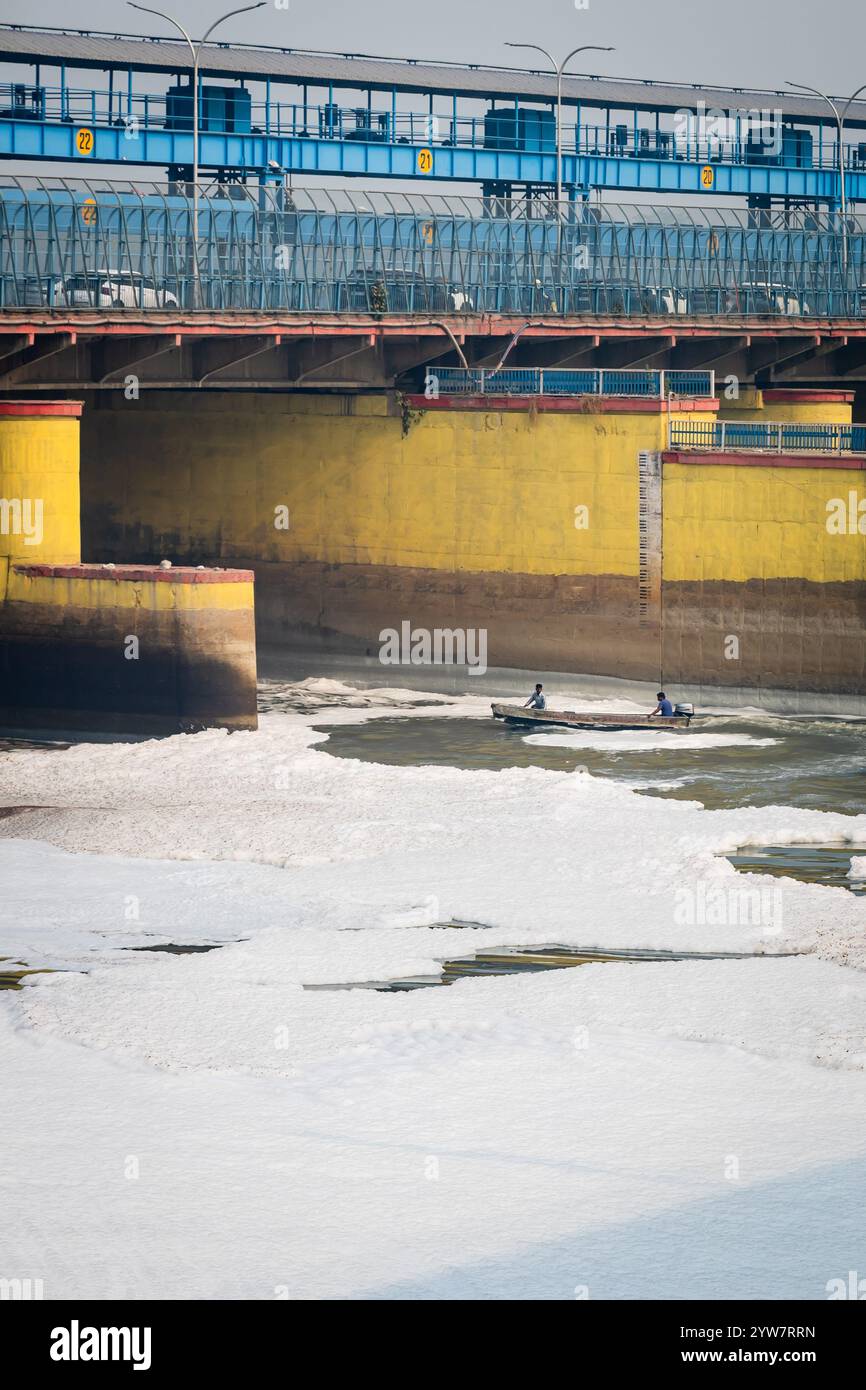 polluted river with industrial and domestic effluents toxic foam and ...