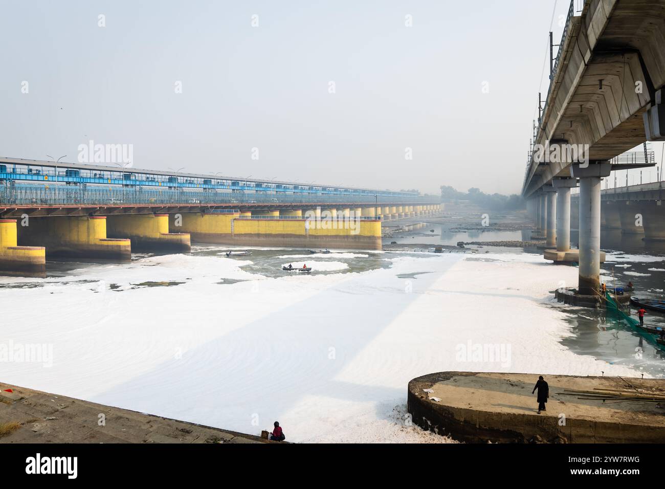 polluted river with industrial and domestic effluents toxic foam and ...