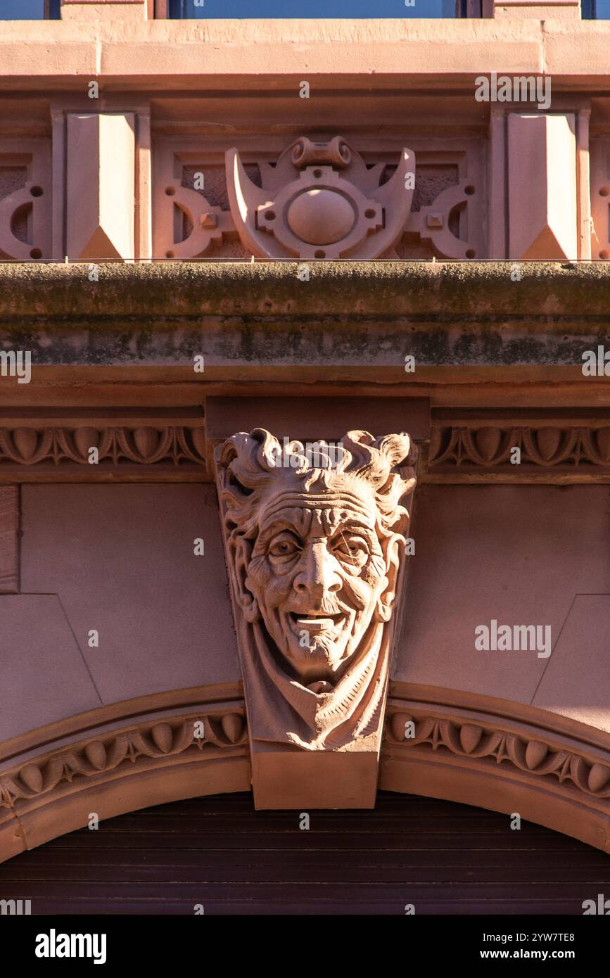 Ancient and scorched stone face sculpture, Heidelberg, Germany, 20 ...