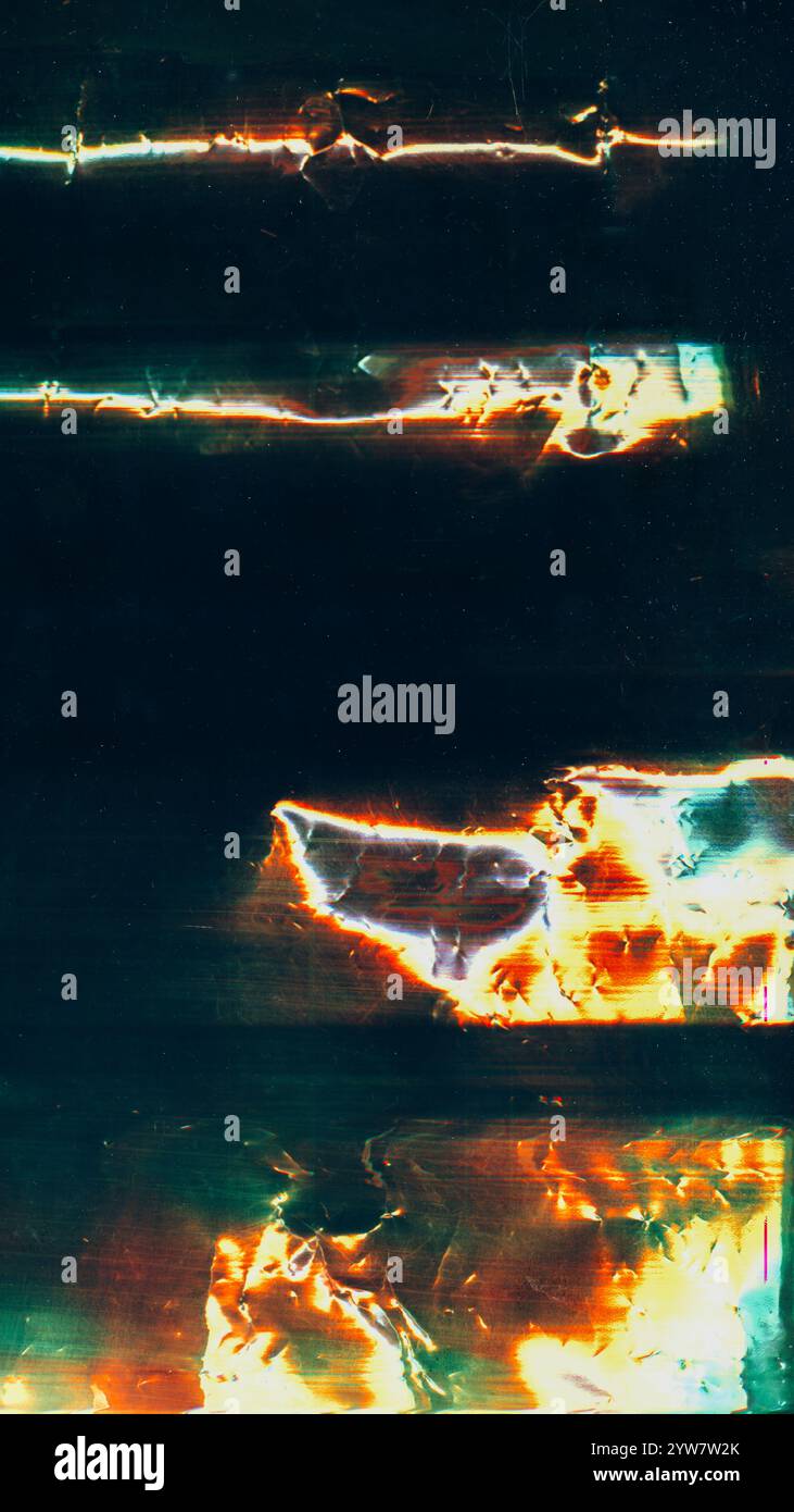 Aged foil. Glitch overlay. Damaged surface texture. Blue orange white ...