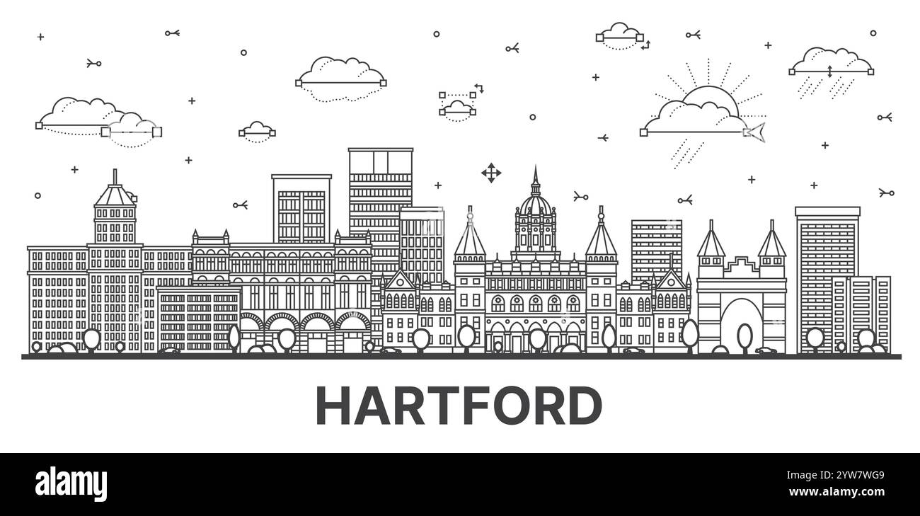 Outline Hartford Connecticut city skyline with modern and historic ...