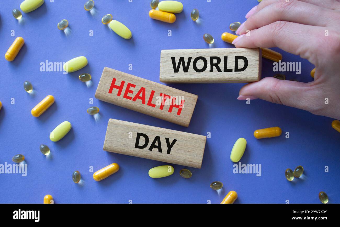 World Health Day symbol. Concept words World Health Day on wooden ...