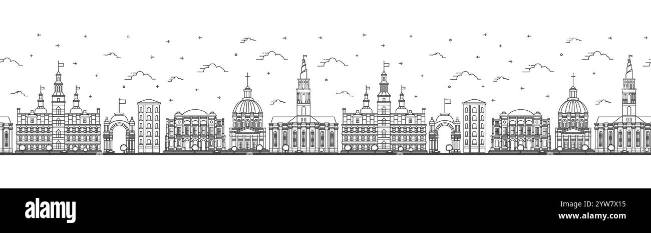 Seamless pattern with Outline Copenhagen Denmark City Skyline with ...