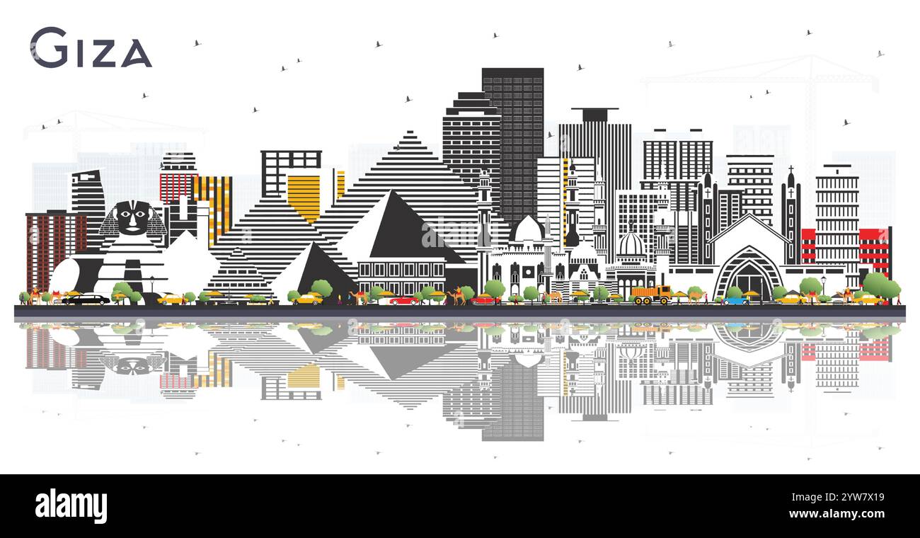 Giza Egypt City Skyline with Gray Buildings and reflections Isolated on ...