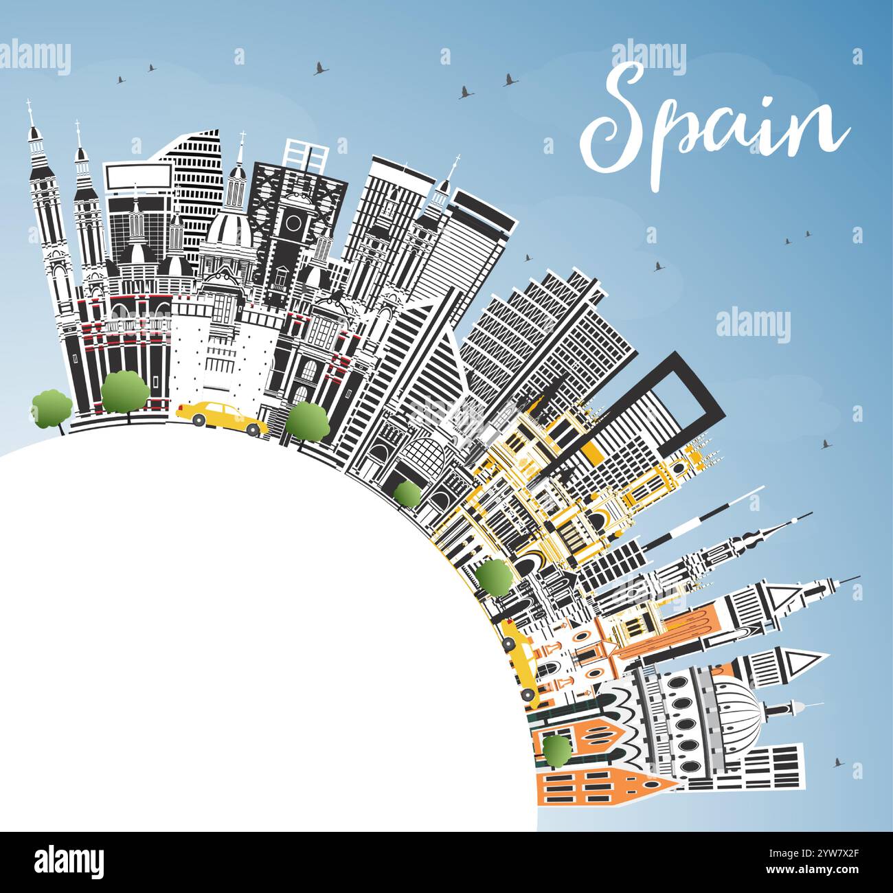 Spain City Skyline with Gray Buildings, Blue Sky and Copy Space. Vector ...