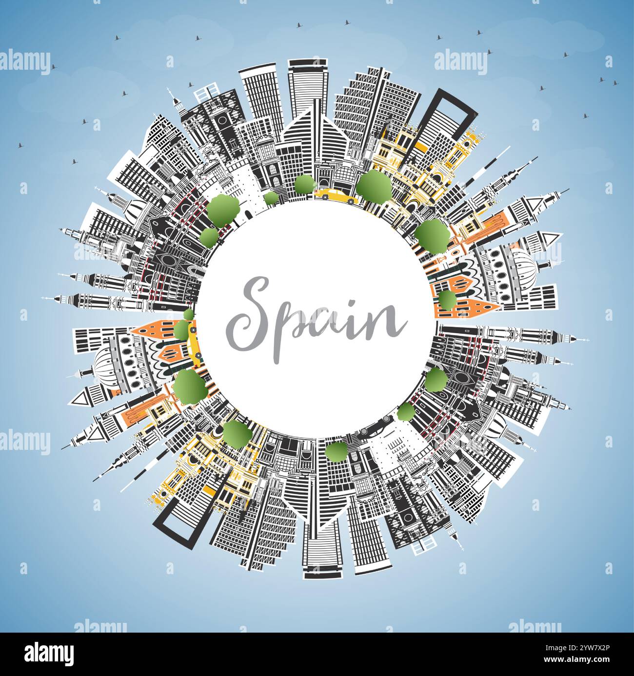 Spain City Skyline with Gray Buildings, Blue Sky and Copy Space. Vector ...