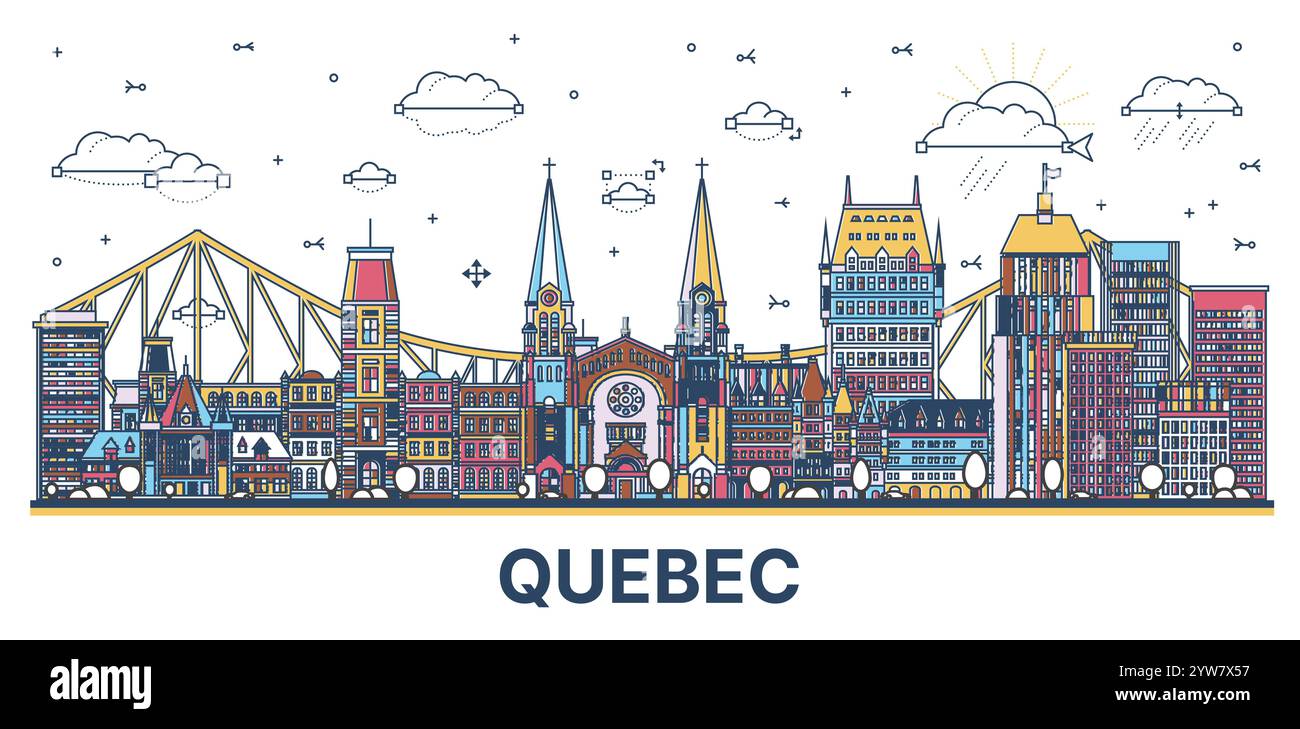 Outline Quebec Canada city skyline with colored modern and historic ...